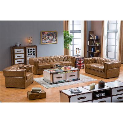 China Nidea #8976 Custom American Style Three-Seat Genuine Leather Sofa Set for Villa and Hotel Living Rooms Comfortable Filled Sponge for sale