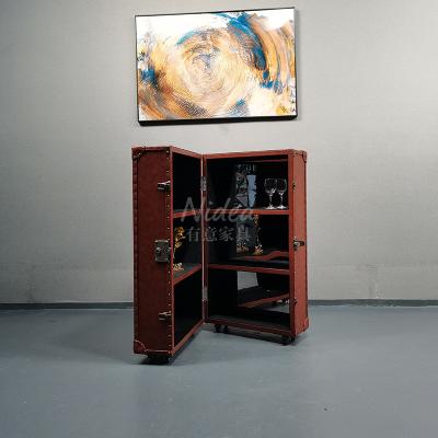 China Nidea Vintage Aviator Wine Display Leather Cabinet Luxury Antique Wood Furniture for Home Bar Tall American Style Living Room Hotels for sale