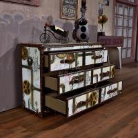 China Nidea #8517 Vintage Antique Rustic Luxury Classic Chest Cabinet with Hand-Painted Design Patterns, 6-Drawer Living Room Cabinet for sale