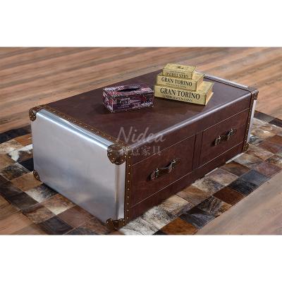 China Nidea #8611 Red Wine  Bar Coffee Table Personalized Hotel Reception Room Industrial Style Double Drawer Retro Aluminum Leather Rivets for sale