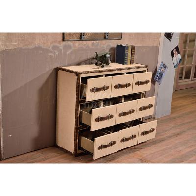 China Nidea #8611 American Vintage Style Handmade Leather Red Wine  Bar Side Table Storage Cabinet 9 Drawers for Hotels Home Furniture for sale