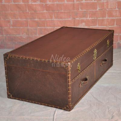 China Nidea #8623 American-Style Retro Box-Shaped Handmade Leather Trunk Table for Living Room Home Bars Hotels  Lounges for sale