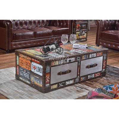 China Nidea #8653 Handcrafted Durable Multi-purpose Vintage Wood Living Room Cabinet Retro License Plate Design Featuring Two Drawers for sale