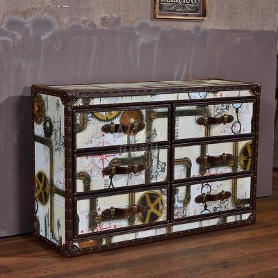 China Nidea #8517 Foshan factory Hot sale  Luxury Classic Chest Cabinet with Hand-Painted Design Patterns, 6-Drawer Living Room Cabinet for sale
