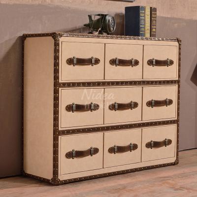 China Nidea #8611 Nice Style Handmade Leather Red Wine  Bar Side Table Storage Cabinet 9 Drawers for Hotels Home Furniture for sale