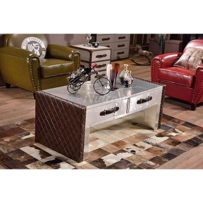China Nidea #8628 Industrial Style Double Drawer Living Room Coffee Table Cabinet  Bar Aluminum Rivet Personalized Furniture for sale