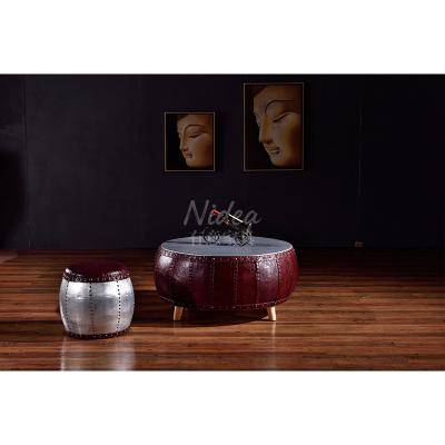 China Nidea #8647 LOFT Original Drum-Shaped Aluminum Rivet Coffee Table Industrial Style Handmade Durable Living Room Furniture for sale