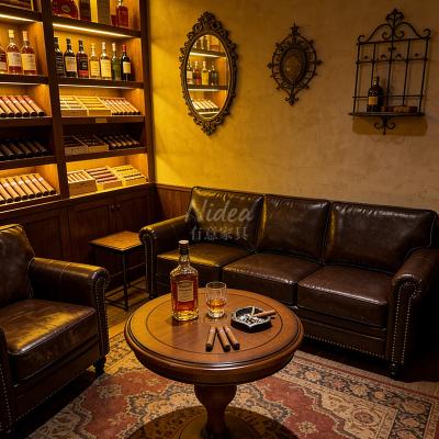 China Barton Sofa Set 1 2 3-Seater Genuine Leather Sponge Filled American Classic Design for Hotels Clubs Villas Living Room for sale