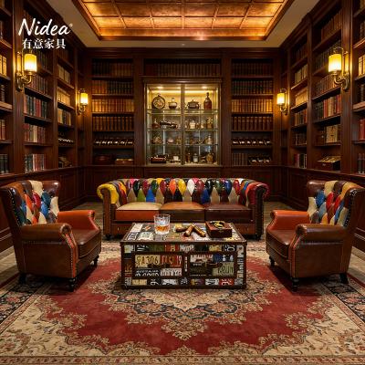 China Artistic Harlequin Patchwork Chesterfield 3 Seater Sofa Luxury Multi-Color Leather Tufted Couch for Creative Studio & Gallery for sale