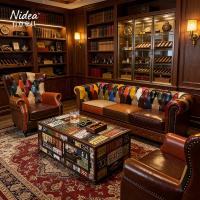 China Artistic Harlequin Patchwork Chesterfield 3 Seater Sofa Luxury Multi-Color Leather Tufted Couch for Creative Studio & Gallery for sale