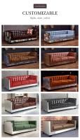 China Industrial Retro Chesterfield 3 Seater Sofa Vintage License Plate Print Brown Leather Couch for Bar & Man Cave for sale