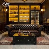 China Luxury Full Tufted Leather Chesterfield Sofa Classic 3 Seater with Brass Casters & Nailhead Trim Living Room Club Bar for sale