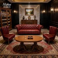 China Luxury Full Tufted Leather Chesterfield Sofa Classic 3 Seater with Brass Casters & Nailhead Trim Living Room Club Bar for sale