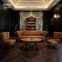 China Luxury Full Tufted Leather Chesterfield Sofa Classic 3 Seater with Brass Casters & Nailhead Trim Living Room Club Bar for sale