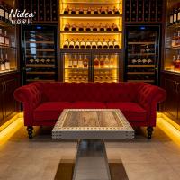 China Luxury Royal Wine Red Velvet Midcentury Chesterfield Sofa Three Seat Tufted Upholstered Fabric for Living Room Hotel Furniture for sale