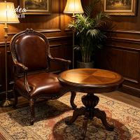 China French Classic Antique Solid Wood Carved Armchair Luxury Burgundy Leather Accent Chair with Nailhead Trim for sale