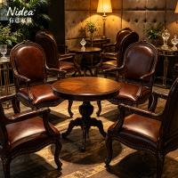 China French Classic Antique Solid Wood Carved Armchair Luxury Burgundy Leather Accent Chair with Nailhead Trim for sale