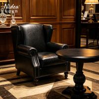 China Handmade Genuine Leather Vintage Club Chair Single Seater Armchair with Rolled Arms and Nailhead Trim for Club Bar Living Room for sale