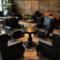 China Handmade Genuine Leather Vintage Club Chair Single Seater Armchair with Rolled Arms and Nailhead Trim for Club Bar Living Room for sale