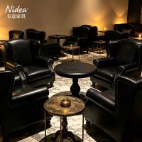 China Handmade Genuine Leather Vintage Club Chair Single Seater Armchair with Rolled Arms and Nailhead Trim for Club Bar Living Room for sale