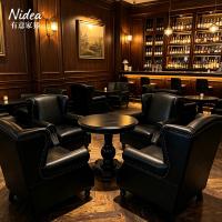 China Handmade Genuine Leather Vintage Club Chair Single Seater Armchair with Rolled Arms and Nailhead Trim for Club Bar Living Room for sale