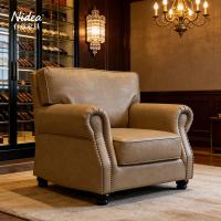 China Classic American Vintage Genuine Leather Armchair Single Seater with Rolled Arms & Nailhead Trim for Bedroom & Hotel Culb Bar for sale