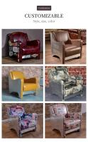 China Designer Genuine Leather Union Jack Patchwork Armchair Luxury Vintage Accent Chair with British Flag Pattern for Club Bar Hall for sale