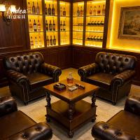 China Classic Dark Brown Chesterfield Armchair Single Seater Genuine Leather Club Chair for Executive Office & Hotel Lobby for sale