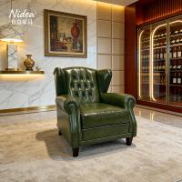 China Old Money Aesthetic Forest Green Genuine Leather Wingback Chair Luxury Tufted Chesterfield for Living Room & Club for sale