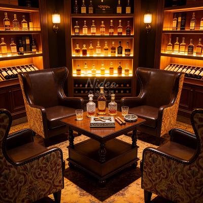 China Luxury Modern Country Wingback Leather Chair with Patterned Back for Boutique Hotel and Club Bar for sale