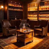 China Luxury Modern Country Wingback Leather Chair with Patterned Back for Boutique Hotel and Club Bar for sale