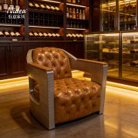 China Luxury Aviator Aluminum Armchair Modern Industrial Tufted Leather Lounge Chair with Hollow Side Design for Club Bar Living Room for sale