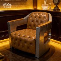 China Luxury Aviator Aluminum Armchair Modern Industrial Tufted Leather Lounge Chair with Hollow Side Design for Club Bar Living Room for sale