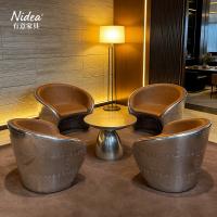 China Luxury Industrial for Semicircle Chair Hand-riveted Aluminum Shell Leather Accent Armchair Modern Bucket Seat Durable Hotel for sale