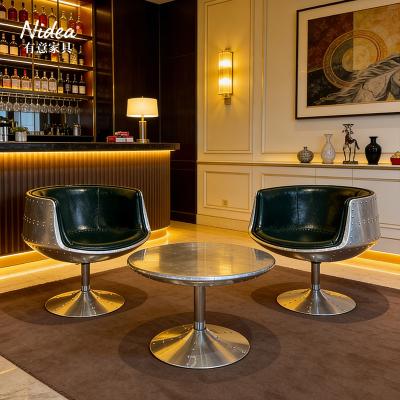 China Industrial Aviator Chair Fixed Pedestal Base Aluminum Shell Riveted Leather Armchair for Home Office & Luxury Lounge Furniture for sale