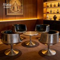 China Industrial Aviator Chair Fixed Pedestal Base Aluminum Shell Riveted Leather Armchair for Home Office & Luxury Lounge Furniture for sale