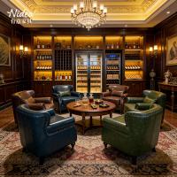 China Vintage Distressed Brown Leather Handmade Armchair Antique British Style Wingback Club Chair Metal Casters for Living Room Hotel for sale