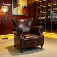 China Luxury Handcrafted Cigar Lounge Chair Dark Brown Leather Accent Chair Retro High Back Reading Sofa for Gentleman Club Bar for sale