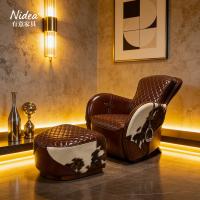 China Nidea Luxury Equestrian Style Genuine Leather Saddle Lounge Chair Ottoman-Handmade Ergonomic Living Room Furniture for Home Club for sale
