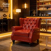China Luxury Vibrant Red Leather Wingback Chair Classic Tufted Accent Armchair with Solid Wood Legs for Living Room & Hotel Club Bar for sale