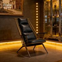 China Modern Minimalist Gold Metal Windsor Lounge Chair Industrial Luxury Segmented Leather High Back Armchair Living Room & Hotel Use for sale