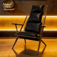China Modern Minimalist Gold Metal Windsor Lounge Chair Industrial Luxury Segmented Leather High Back Armchair Living Room & Hotel Use for sale