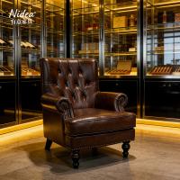 China Vintage Brown Leather Chesterfield High Back Chair Classic Tufted Single Armchair Nailhead Trim Living Room Club Bar for sale
