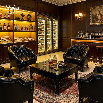 China Luxury Black Leather Chesterfield Tub Chair Classic Button Tufted Barrel Armchair Full Nailhead Trim Living Room Office for sale