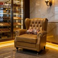 China Luxury 1919 Traditional Cigar Chair Vintage Leather Wingback Armchair Rotating Cigar Tray for Home Office Gentlemen Club for sale