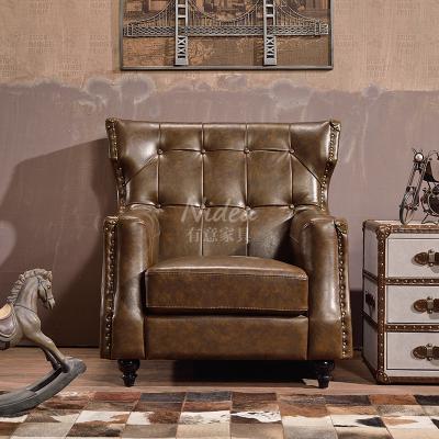 China Nidea American Vintage Handmade  Bedroom Lounge Chesterfield Back Armchair High Tufted Button Rolled Genuine Leather Sofa for sale