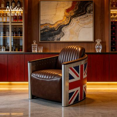 China Luxury Aviator Union Jack Armchair Vintage Leather & Aluminum Riveted Club Chair for Creative Office & Theme Bar for sale