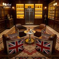 China Luxury Aviator Union Jack Armchair Vintage Leather & Aluminum Riveted Club Chair for Creative Office & Theme Bar for sale