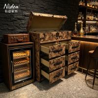 China Vintage Industrial Trunk Style 6-Drawer Chest Drawers Retro Leather Storage Cabinet Lift-Top Dresser Home Bar Living Handmade for sale