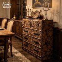 China Vintage Industrial Trunk Style 6-Drawer Chest Drawers Retro Leather Storage Cabinet Lift-Top Dresser Home Bar Living Handmade for sale